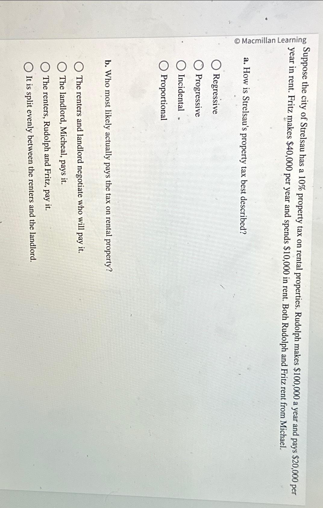 Solved Suppose the city of Strelsau has a 10% ﻿property tax | Chegg.com