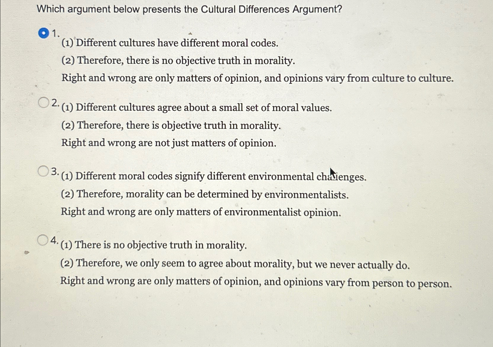 Solved Which argument below presents the Cultural | Chegg.com