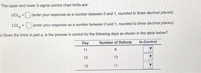 Solved a) The upper and lower 3-sigma control chart limits | Chegg.com
