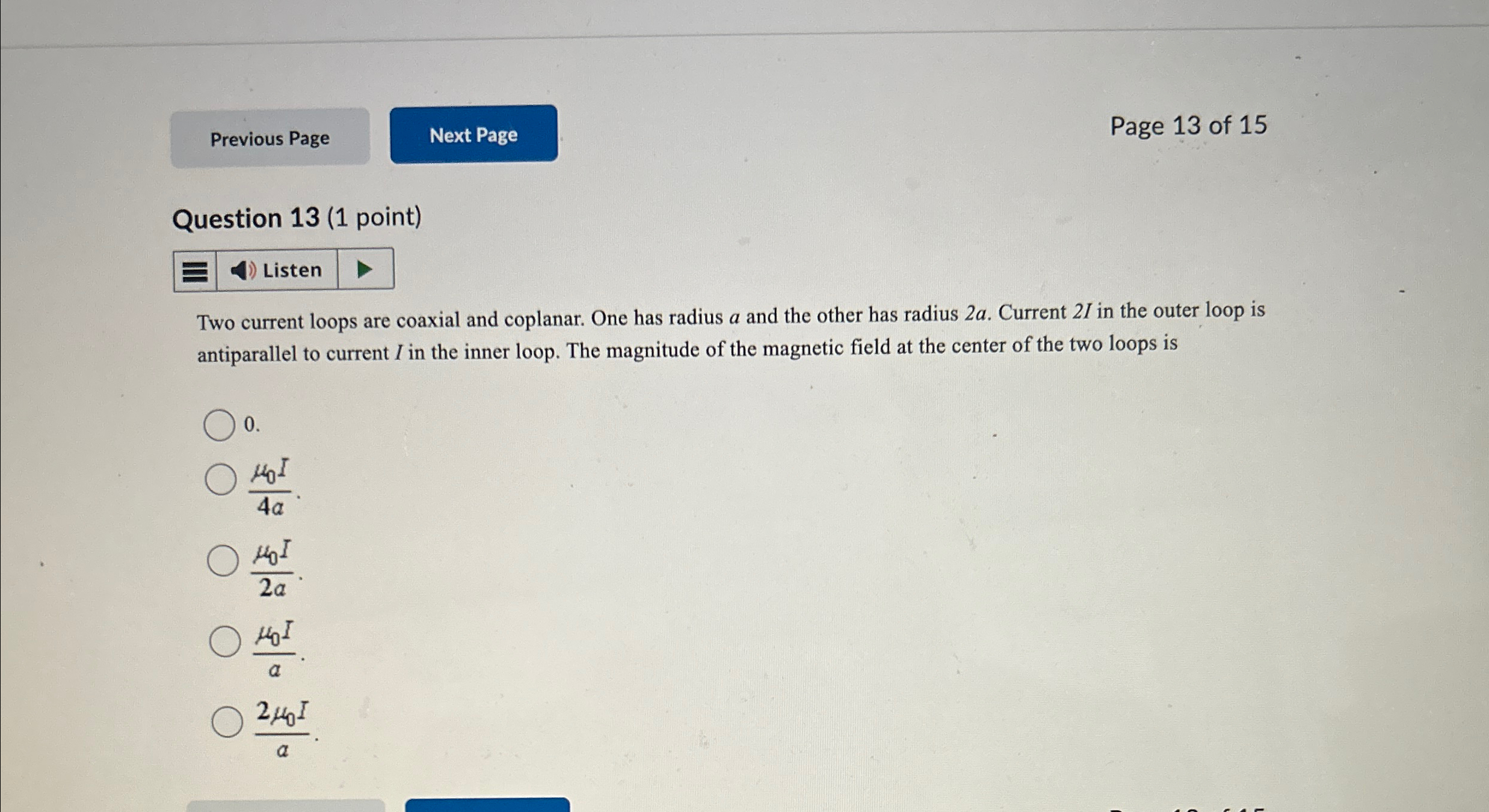 Solved Page 13 ﻿of 15Question 13 (1 ﻿point)Two current loops | Chegg.com