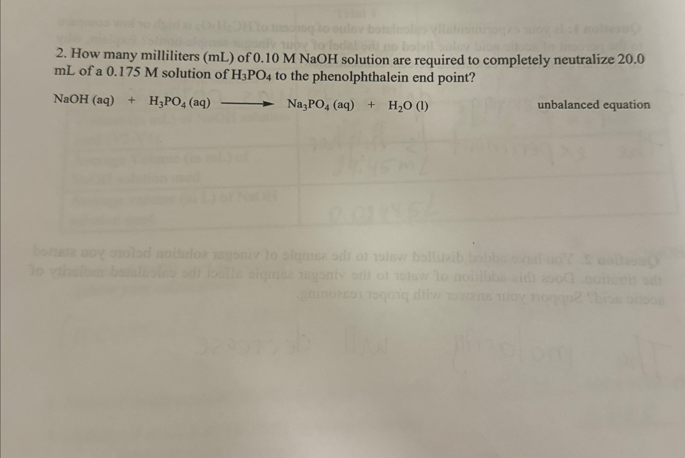 Solved How many milliliters ( mL ) ﻿of 0.10MNaOH solution | Chegg.com