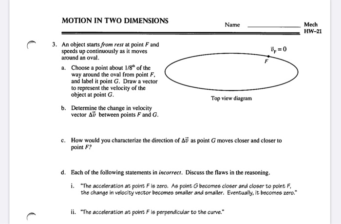 Solved MOTION IN TWO DIMENSIONS Name Mech HW-21 3. An object | Chegg.com