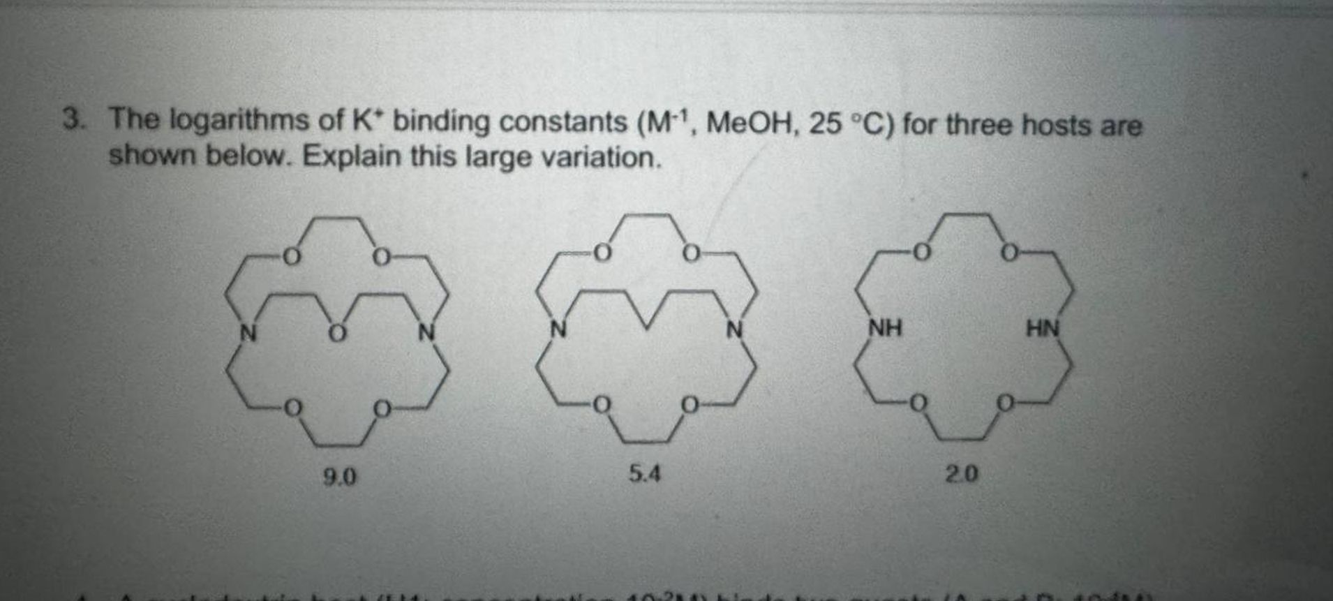 Solved The logarithms of K+binding constants (M-1,MeOH,25°C) | Chegg.com