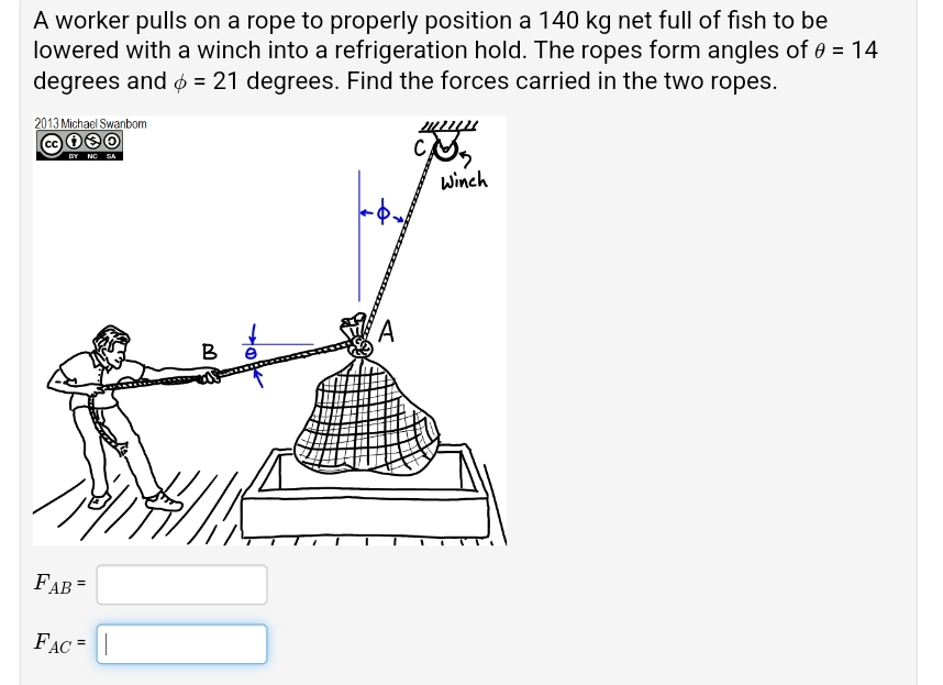 Solved A worker pulls on a rope to properly position a 140kg | Chegg.com