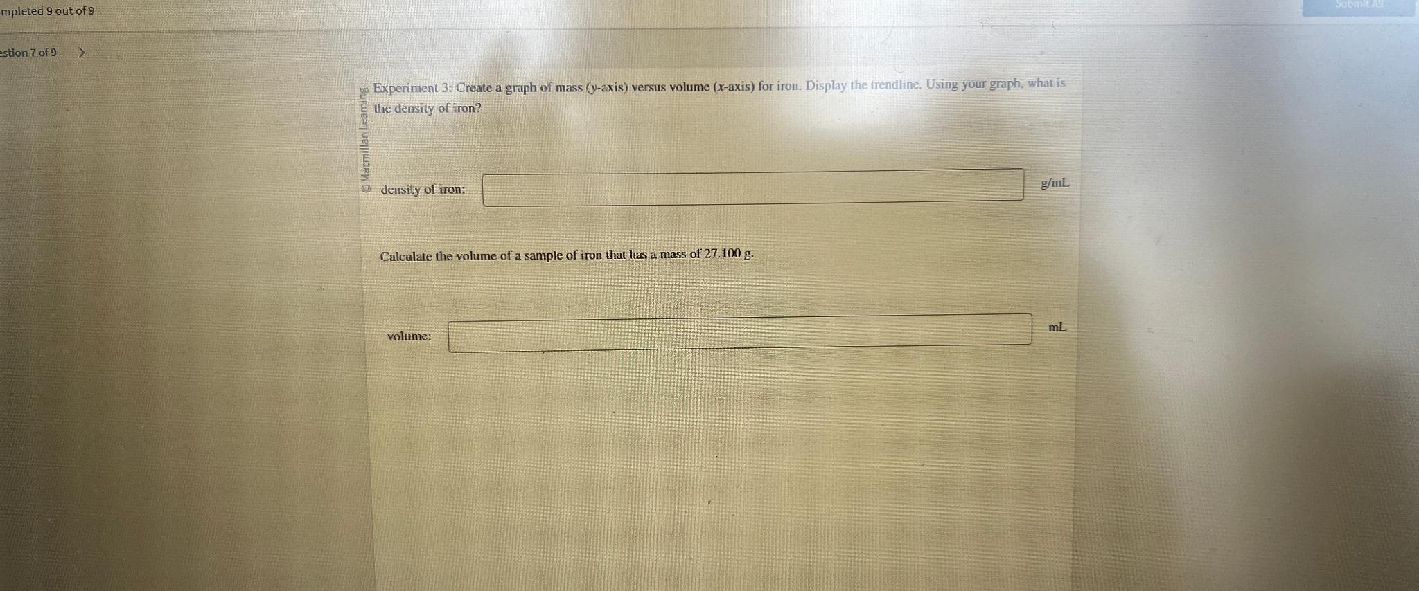 Solved mpleted 9 ﻿out of 9astion 7 ﻿of 9→an Experiment 3: | Chegg.com