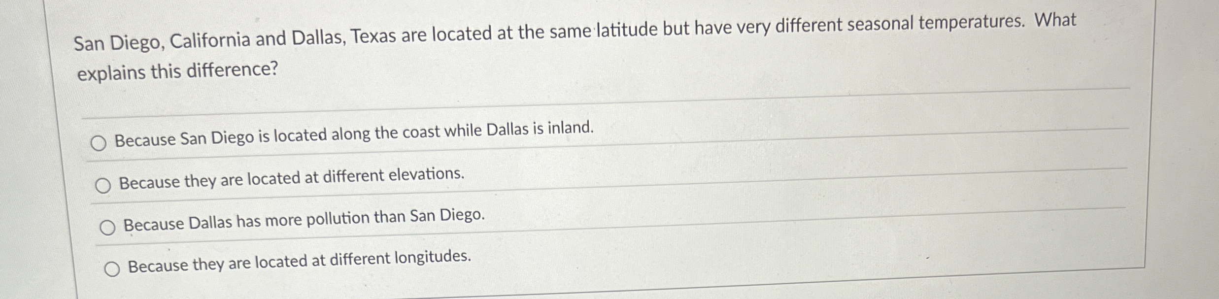 Solved San Diego, California and Dallas, Texas are located | Chegg.com