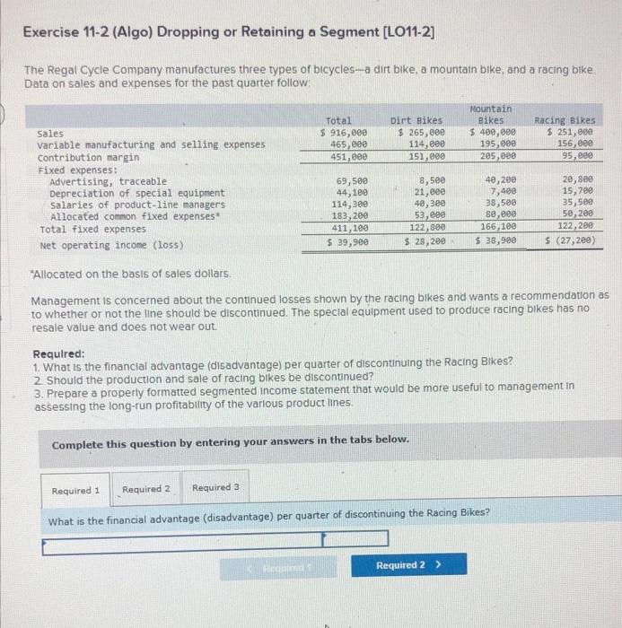 Solved Exercise 11-2 (Algo) Dropping or Retaining a Segment | Chegg.com