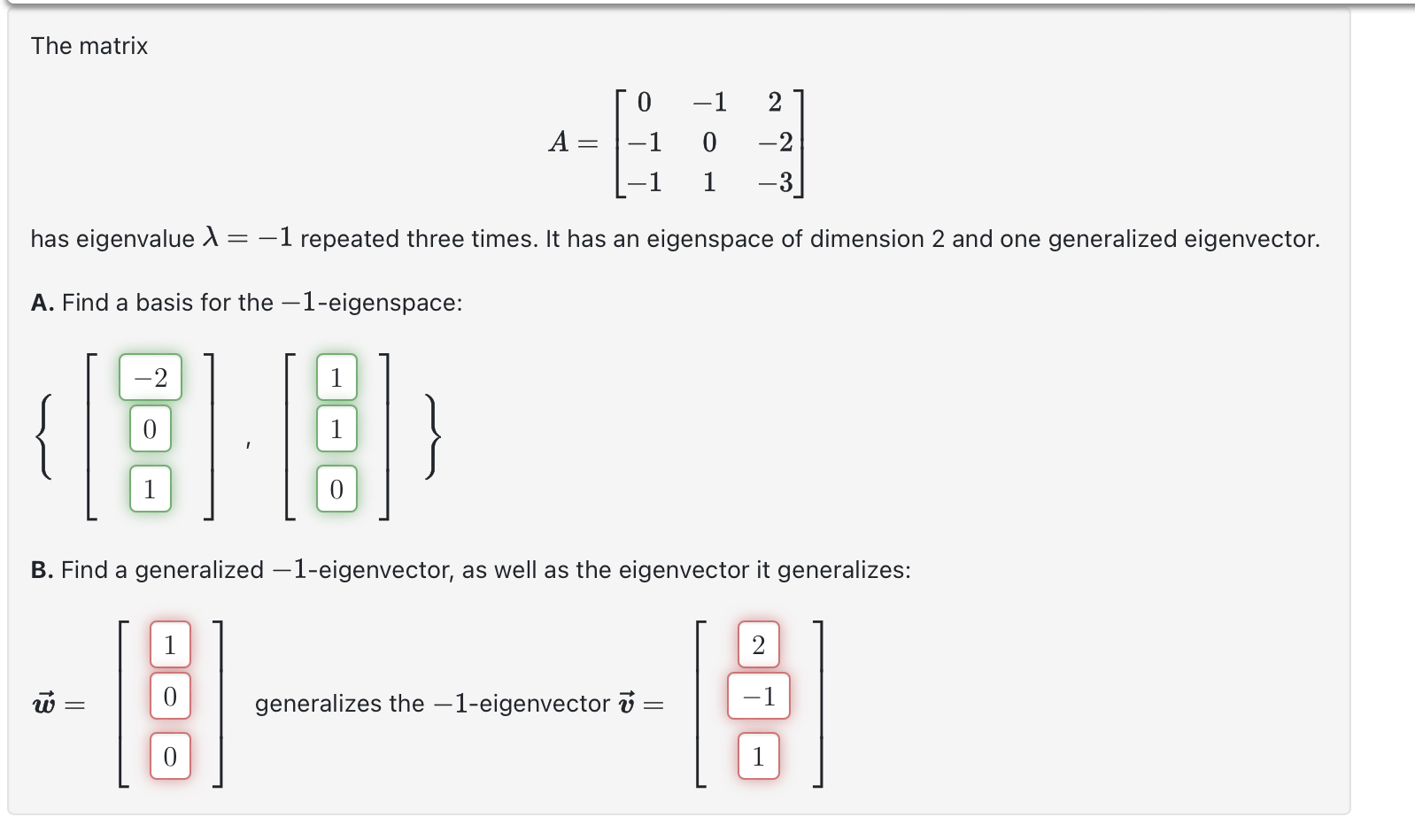 Solved The matrixA=[0-12-10-2-11-3]has eigenvalue λ=-1 | Chegg.com