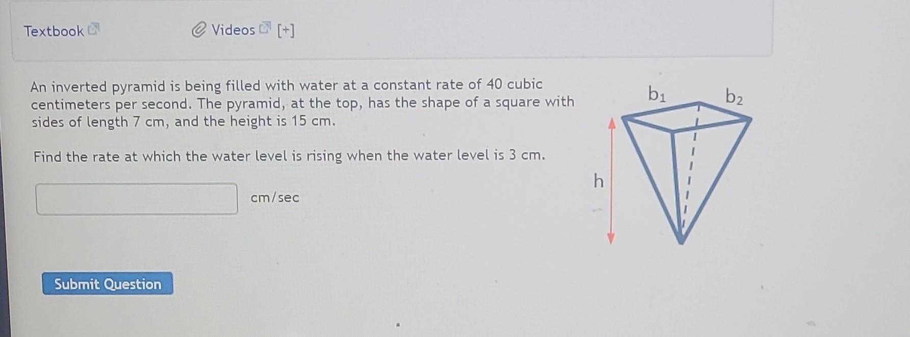 Solved An inverted pyramid is being filled with water at a | Chegg.com