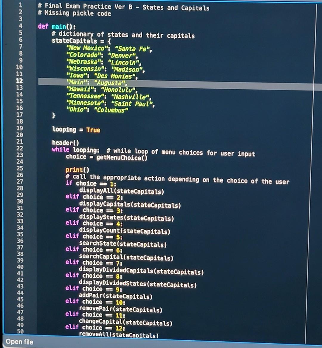 How can I pickle this code | Chegg.com