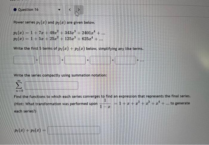 Solved Power series p1(x) and p2(x) are given below. | Chegg.com