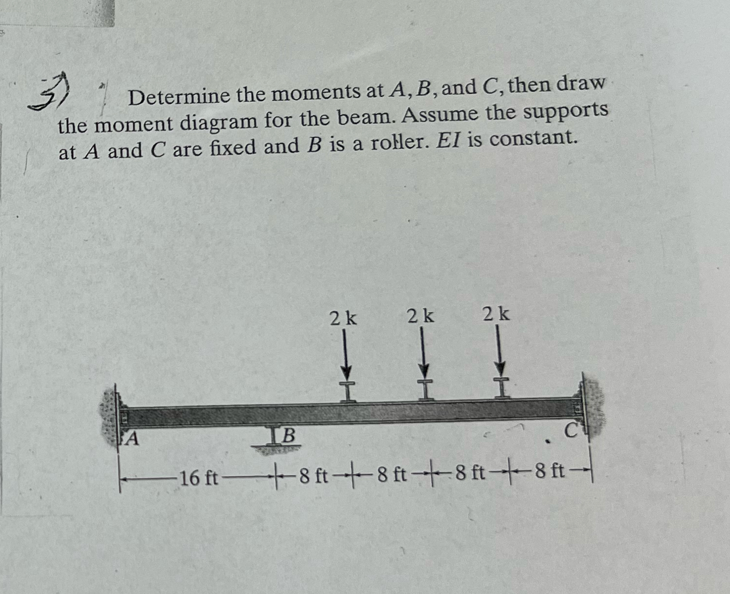 Determine the moments at A,B, ﻿and C, ﻿then draw the | Chegg.com