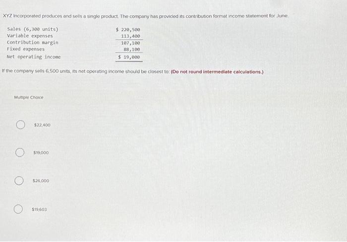 Solved XYZ Incorporated produces and sells a single product. | Chegg.com