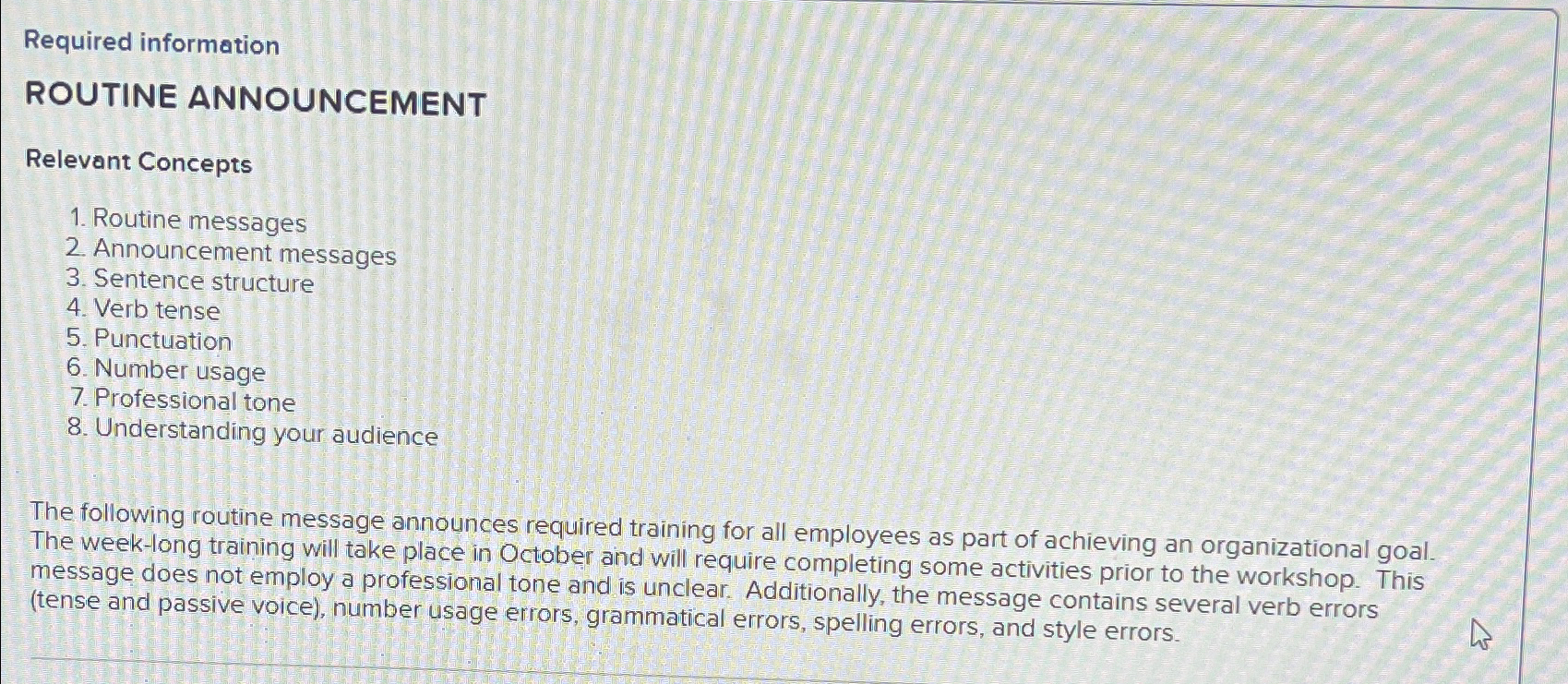 Solved Required informationROUTINE ANNOUNCEMENTRelevant | Chegg.com