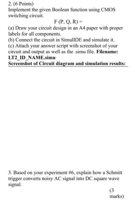 Solved 2. (6 Points) Implement the given Boolean function | Chegg.com