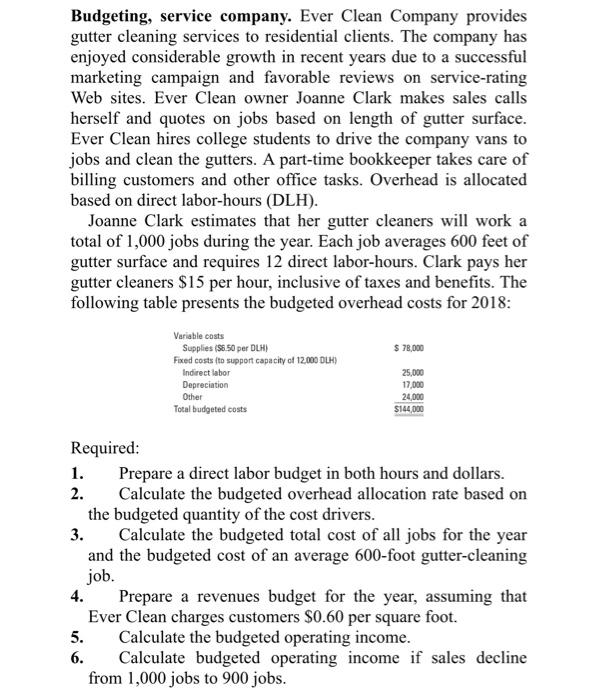 Solved Budgeting, service company. Ever Clean Company | Chegg.com