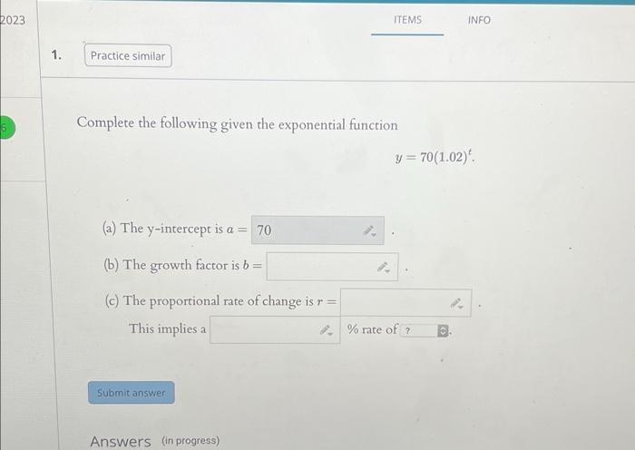 Solved Complete the following given the exponential function | Chegg.com
