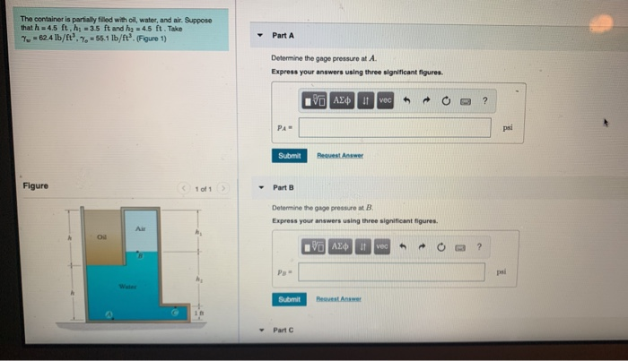 Solved The container is partially filled with oil, water, | Chegg.com
