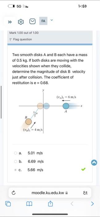 Solved Two smooth disks A and B each have a mass of 0.5 kg. | Chegg.com