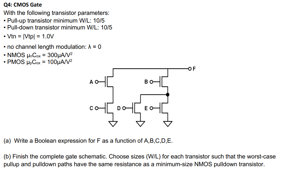 Solved Q4: CMOS GateWith the following transistor | Chegg.com