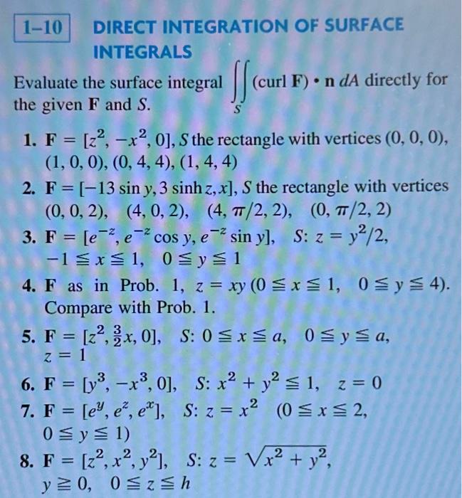Solved DIRECT INTEGRATION OF SURFACE INTEGRALS Evaluate the | Chegg.com