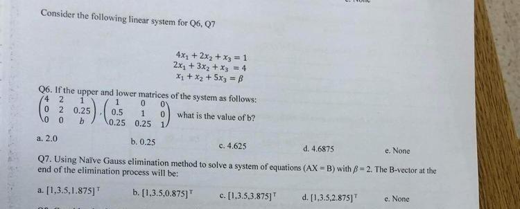 Consider the following linear system for Q6, Q7 | Chegg.com