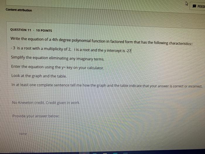 Solved FEED Content attribution QUESTION 11. 10 POINTS Write | Chegg.com