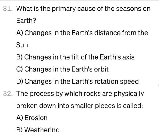 Solved Earth Science: What is the primary cause of the | Chegg.com