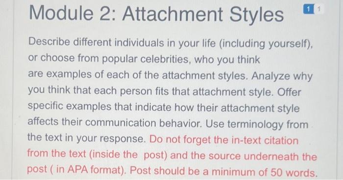 Module 2: Attachment Styles Describe different | Chegg.com
