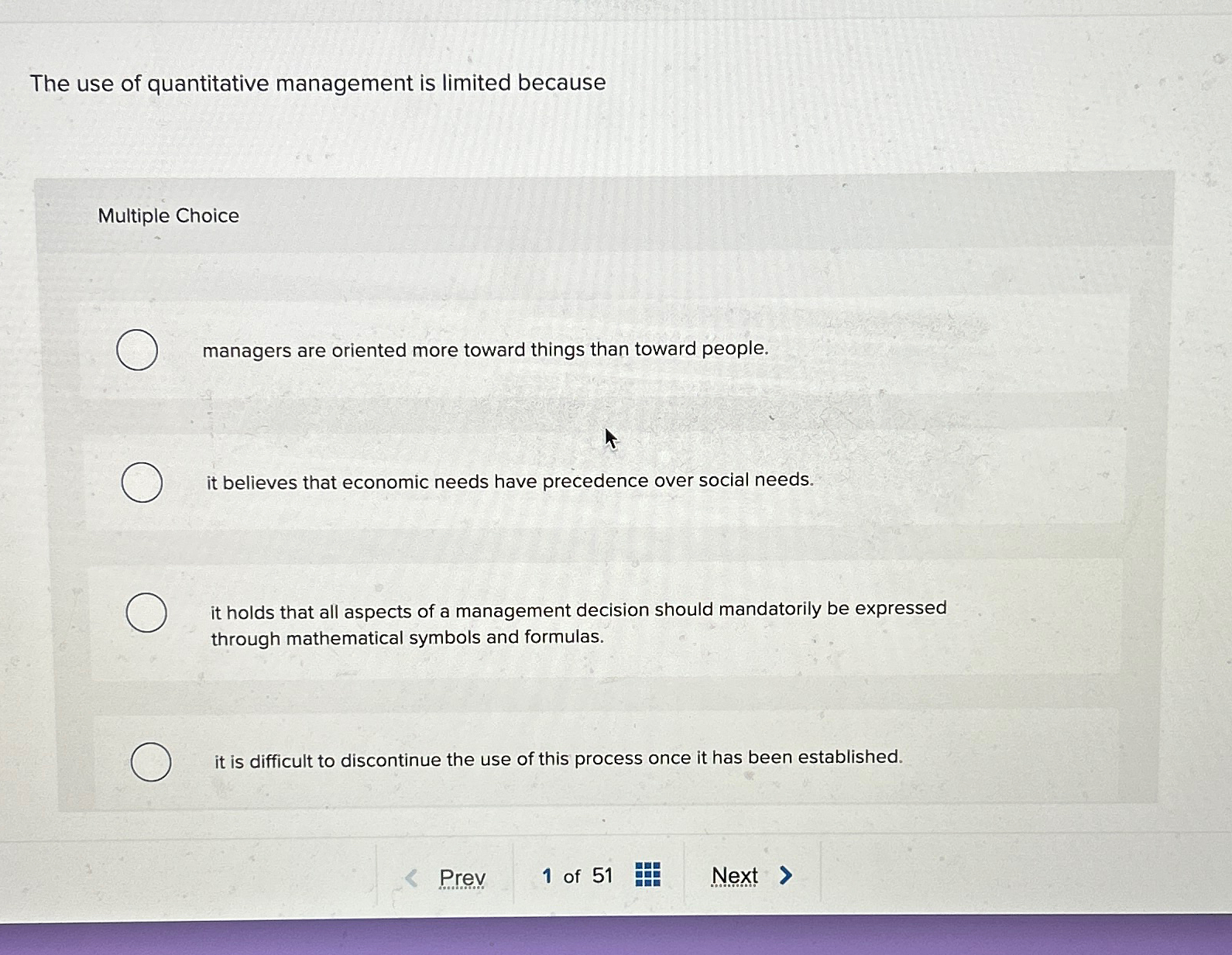 Solved The use of quantitative management is limited | Chegg.com