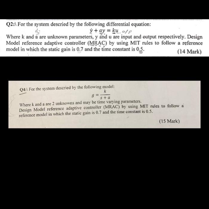 Solved Q2: For the system descried by the following | Chegg.com