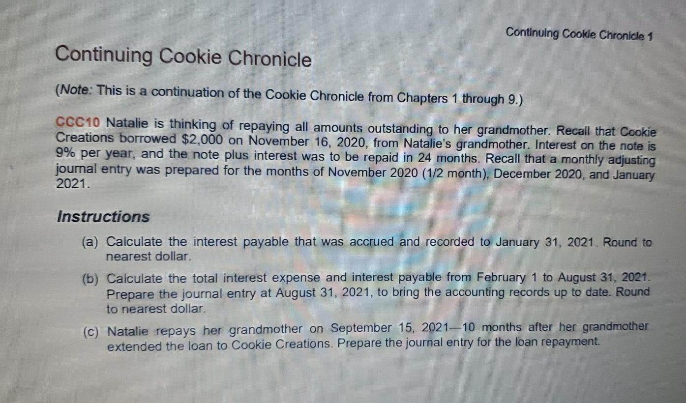 Solved Continuing Cookie Chronicle 1 Continuing Cookie | Chegg.com