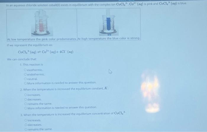 Solved queous chloride solution cobaltuli enists in | Chegg.com