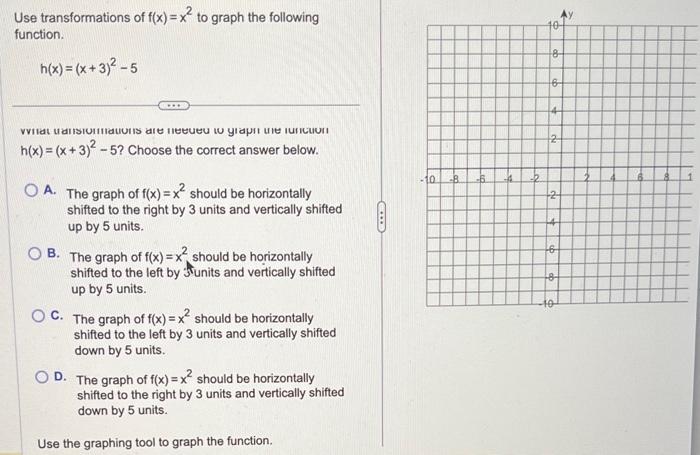 Solved Use transformations of f(x)=x2 to graph the following | Chegg.com