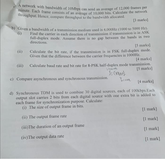 Solved 2) A network with bandwidth of 10Mbps can send an | Chegg.com