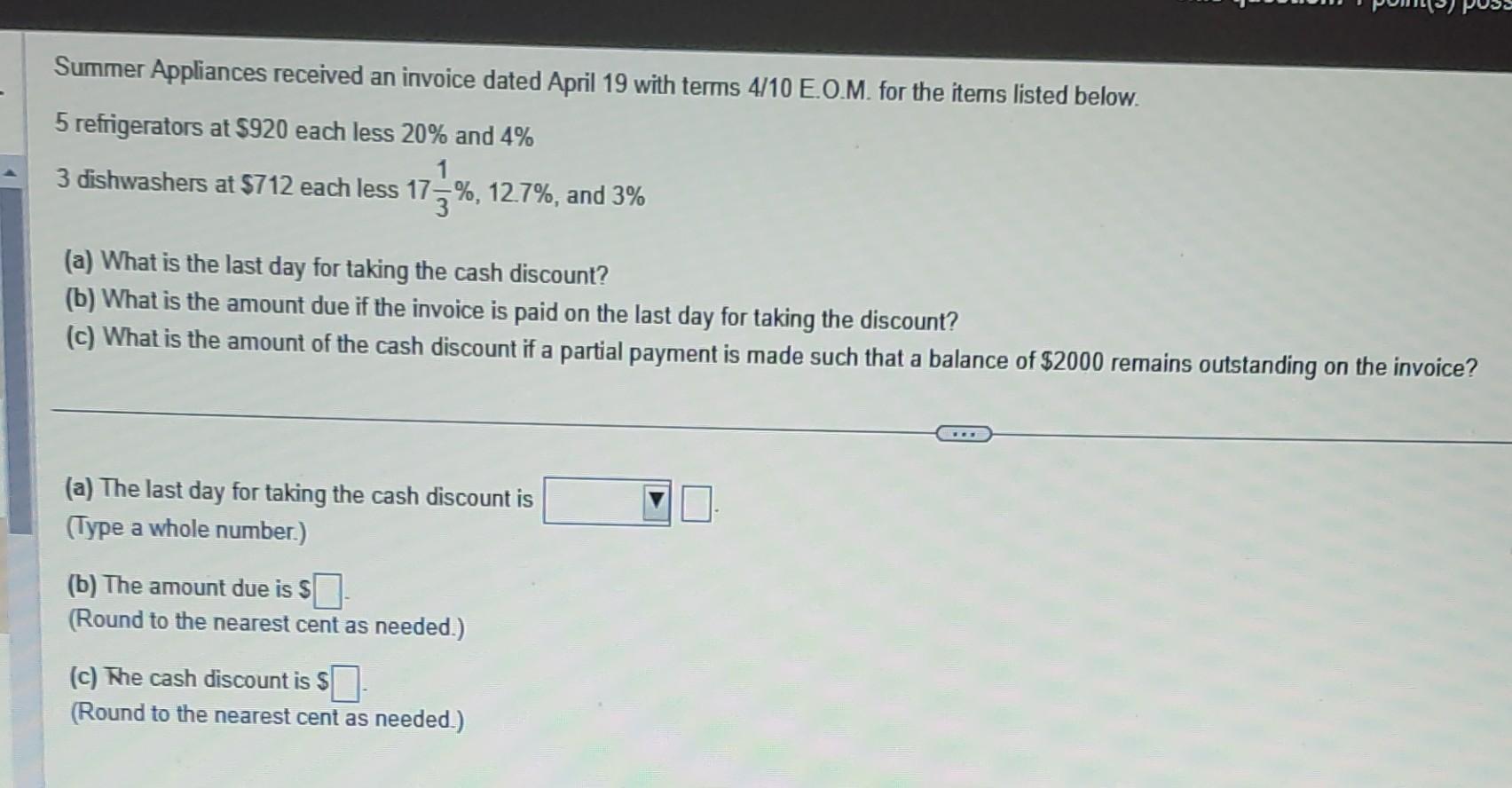 Solved Summer Appliances received an invoice dated April 19 | Chegg.com