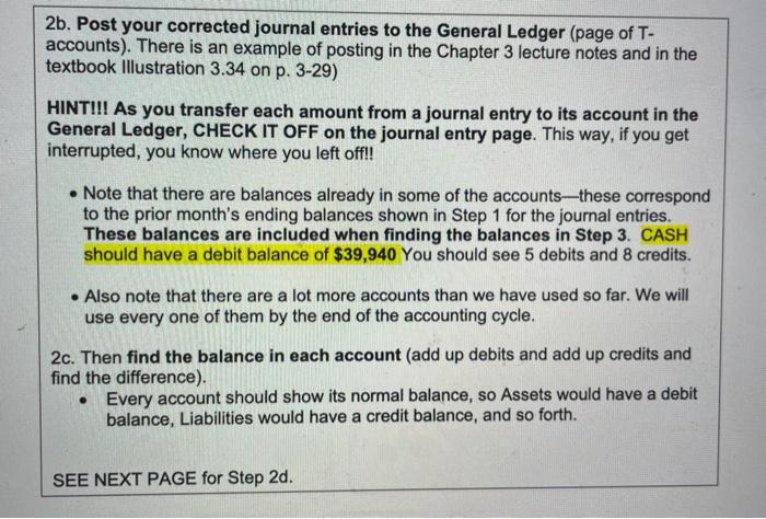 2b. Post your corrected journal entries to the | Chegg.com