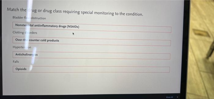 Solved Match the rug or drug class requiring special | Chegg.com