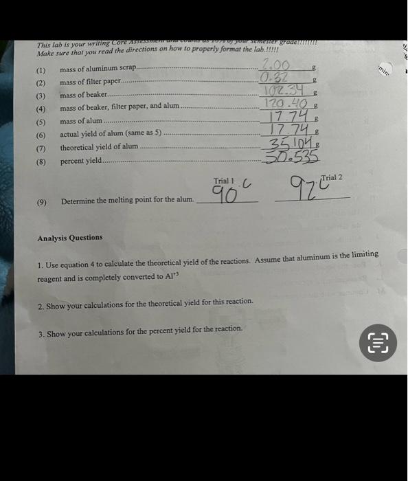 Solved The equation for the reaction is (Equation 4) K(aq | Chegg.com