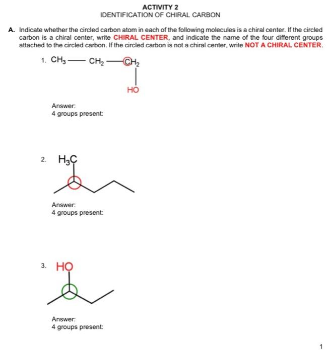 Solved ACTIVITY 2 IDENTIFICATION OF CHIRAL CARBON A. | Chegg.com