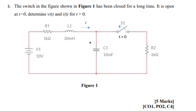 Solved The switch in the figure shown in Figure 1 ﻿has been | Chegg.com