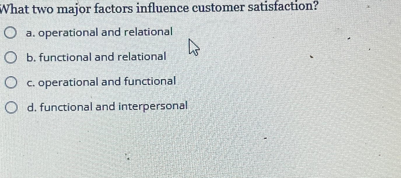 Solved What two major factors influence customer | Chegg.com