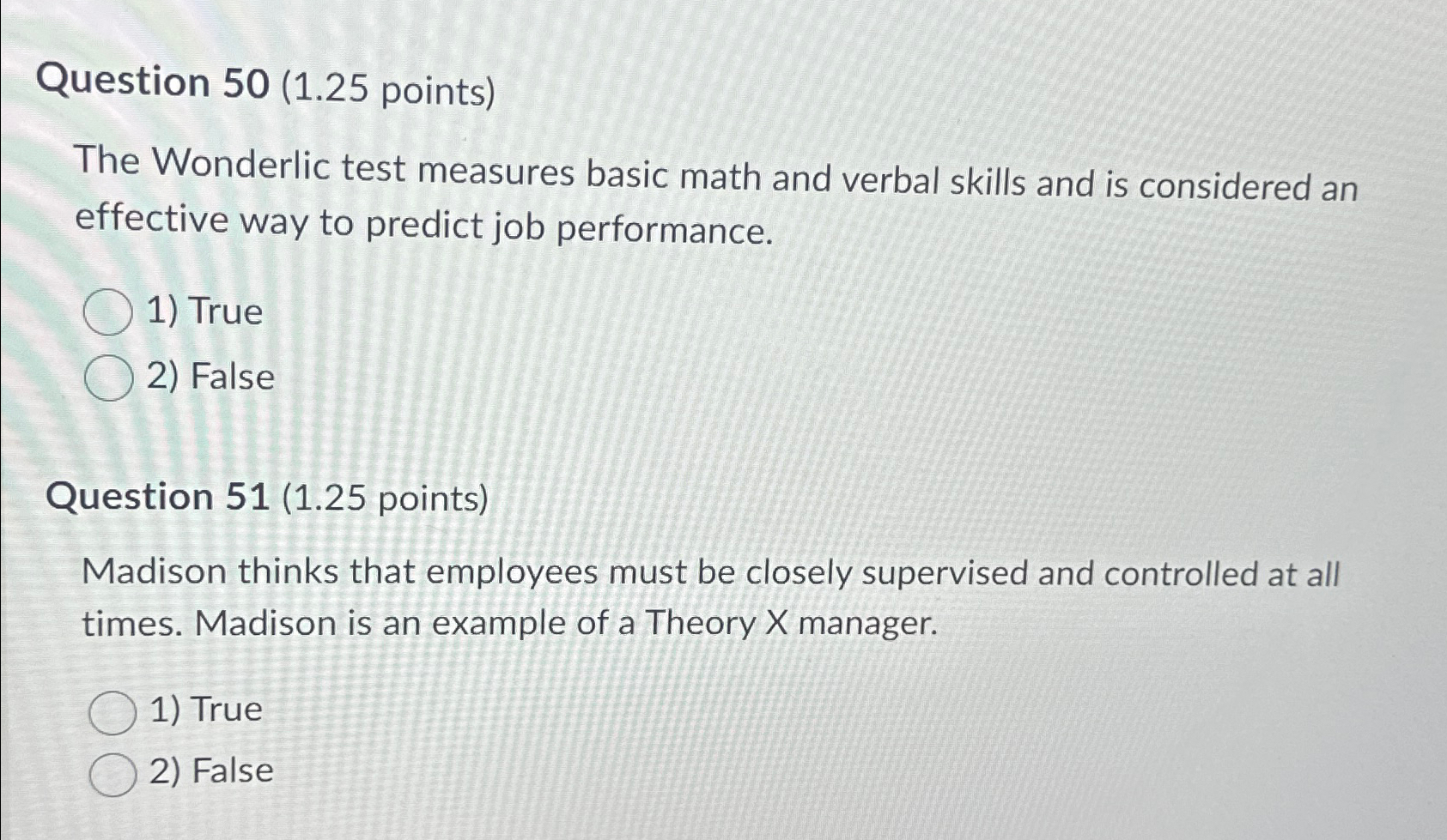 Solved Question 50 (1.25 ﻿points)The Wonderlic test measures | Chegg.com
