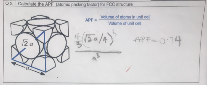Solved Q3 Calculate the APF (atomic packing factor) for FCC | Chegg.com