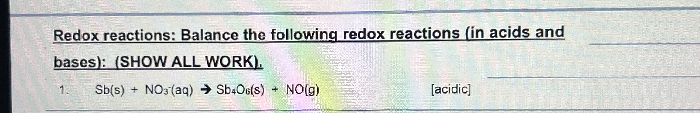 Solved Redox reactions: Balance the following redox | Chegg.com