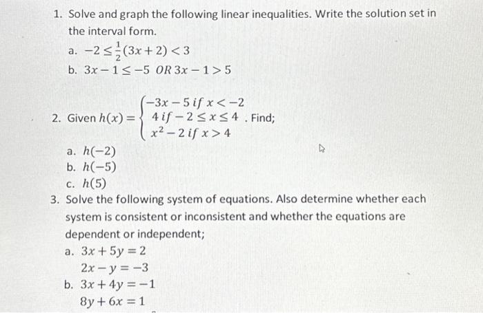 Solved please solve 1,2,and 3 with work shown1. Solve and | Chegg.com