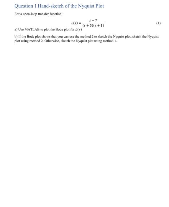 Solved Question 1 Hand-sketch of the Nyquist Plot For a | Chegg.com
