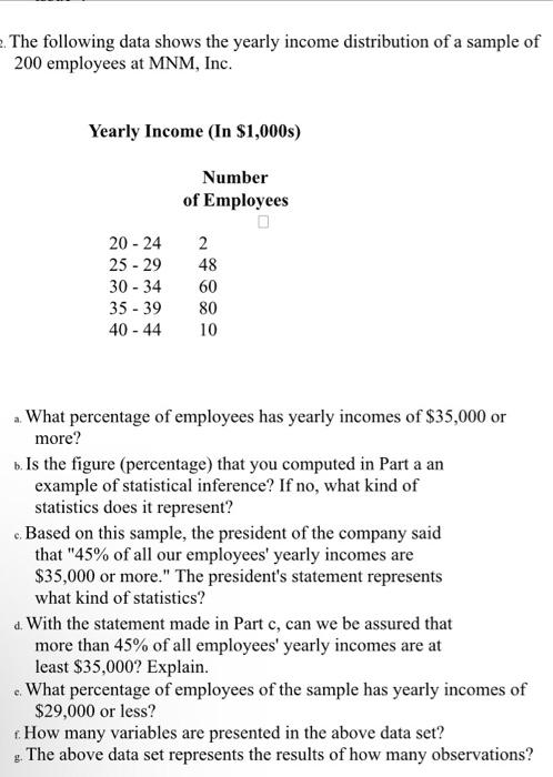Solved The following data shows the yearly income | Chegg.com