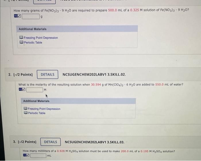 Solved How many grams of Fe(NO 3)3⋅9H2O are required to | Chegg.com
