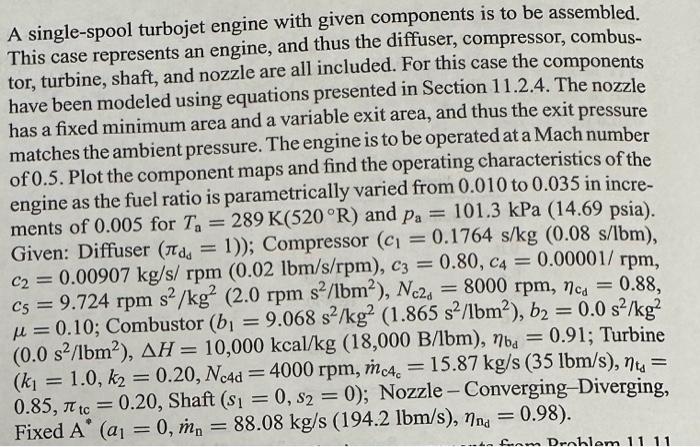 A single-spool turbojet engine with given components | Chegg.com